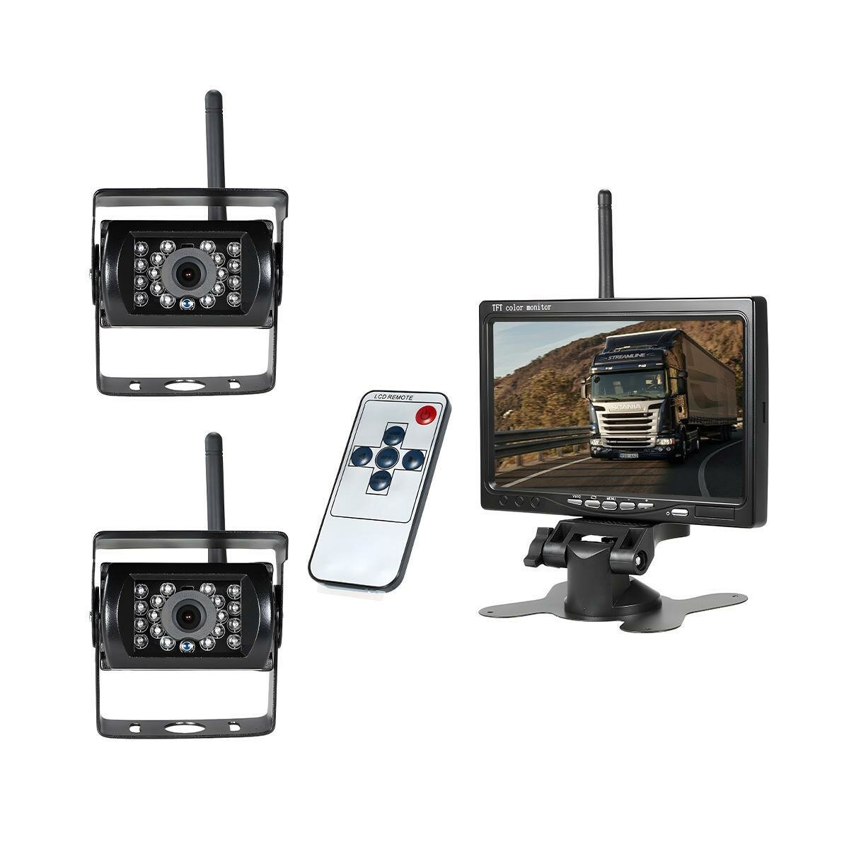 Беспроводная антивандальная камера заднего вида с монитором для автобусов и трамваев Master-Park Mod: 607-2W с двумя камерами.