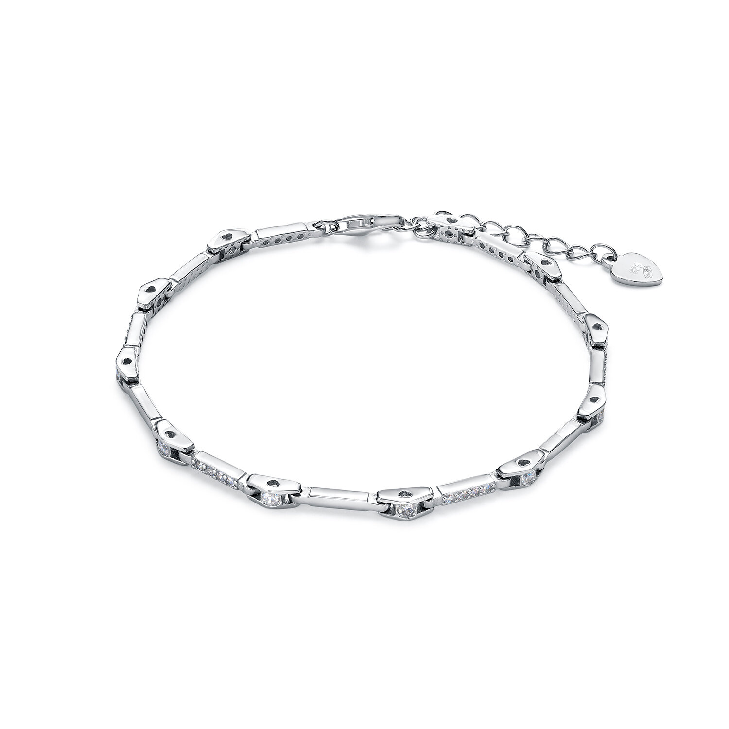 Браслет-цепочка, серебро, 925 проба, родирование, фианит