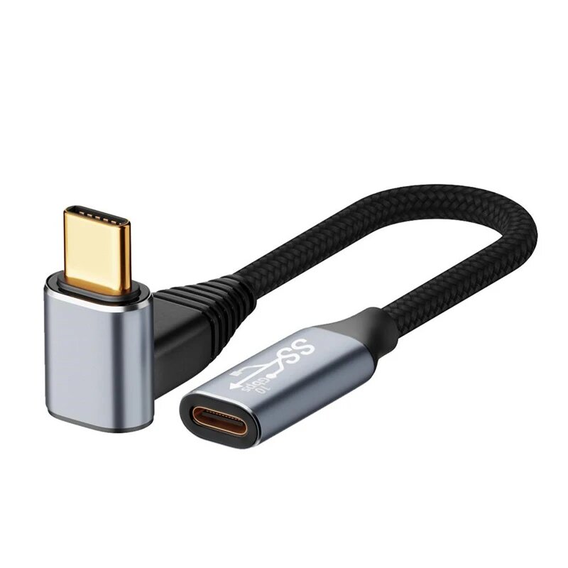USB-C кабель 90° Male-Female, 0.25m, 10 Гбит/с, PD100W