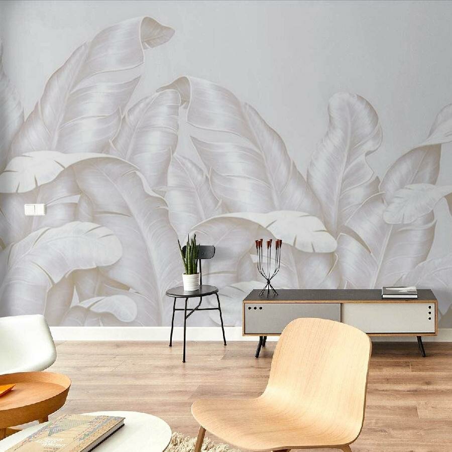Фотообои Бледно-розовые банановые листья 3д 9-1404-S-Флок 270 x 200 см (ВхШ) Бесшовные, флизелиновые, влагостойкие обои