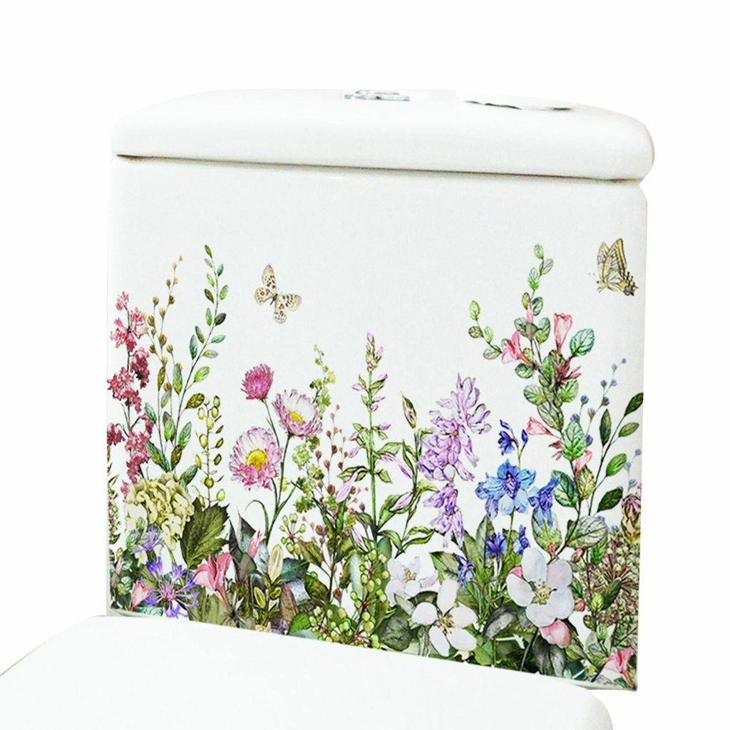 Наклейка на стену из листьев зеленых растений и цветов для декора ванной комнаты и туалета Дома