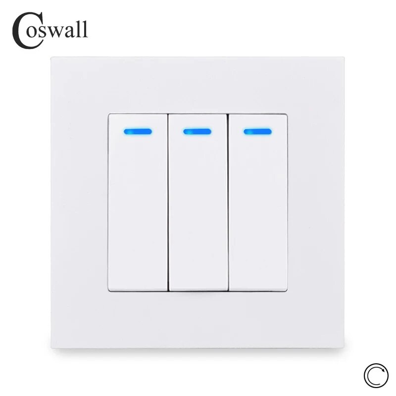 Coswall Импульсный переключатель 1/2/3/4 места синего цвета 3GR-White 12-250V