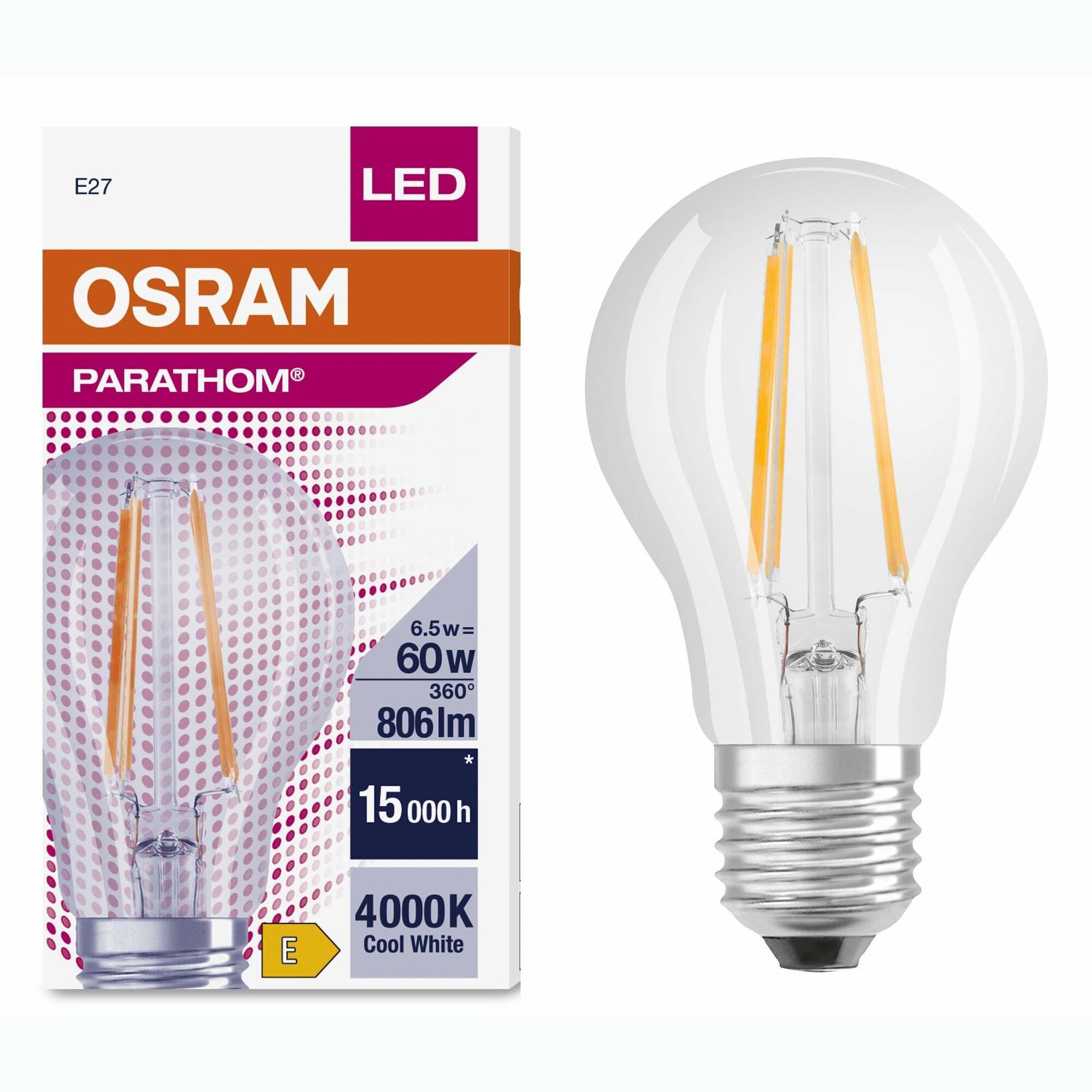 3шт/уп. Лампа LED Груша 6.5W 230V E27 806Лм 4000К Угол 300 град. D-60mm L-105mm. Лампа Филамент. Свет Дневной белый OSRAM, уп. 3шт