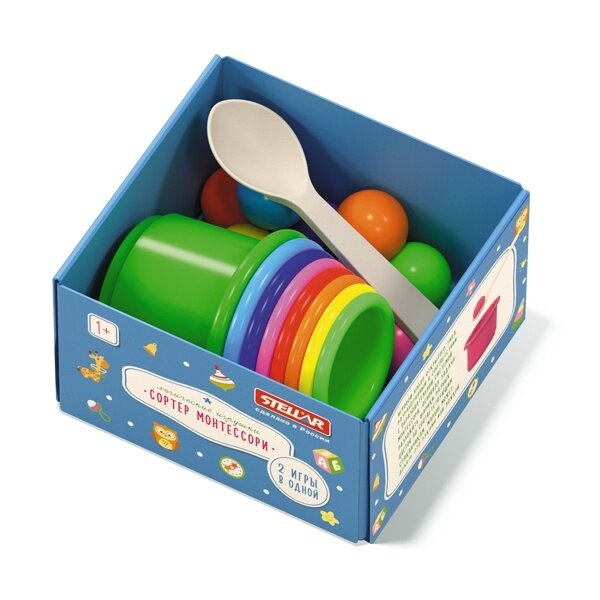 Логическая игрушка Stellar "Сортер Монтессори" две игры в одной, 1+ (02180)