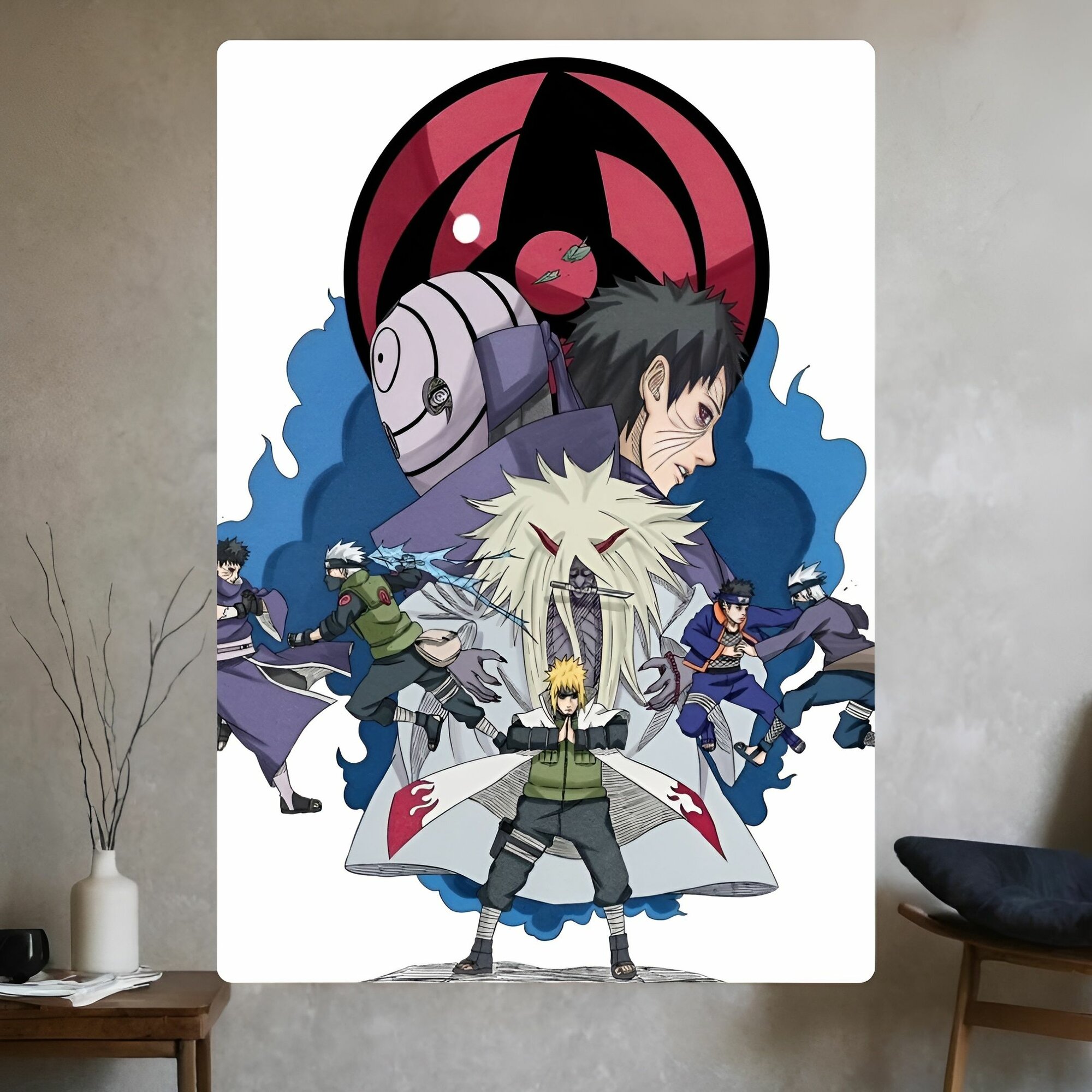 Картина на металле (аниме - Наруто) Минато, Какаши, Обито, 20*30см