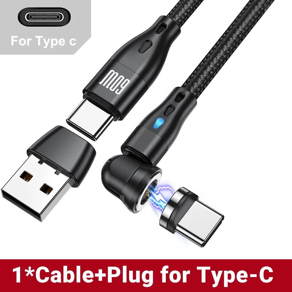 Магнитный кабель AUFU USB C To Type C, 60 Вт PD, провод для быстрой зарядки, 2 м, Black for Type C
