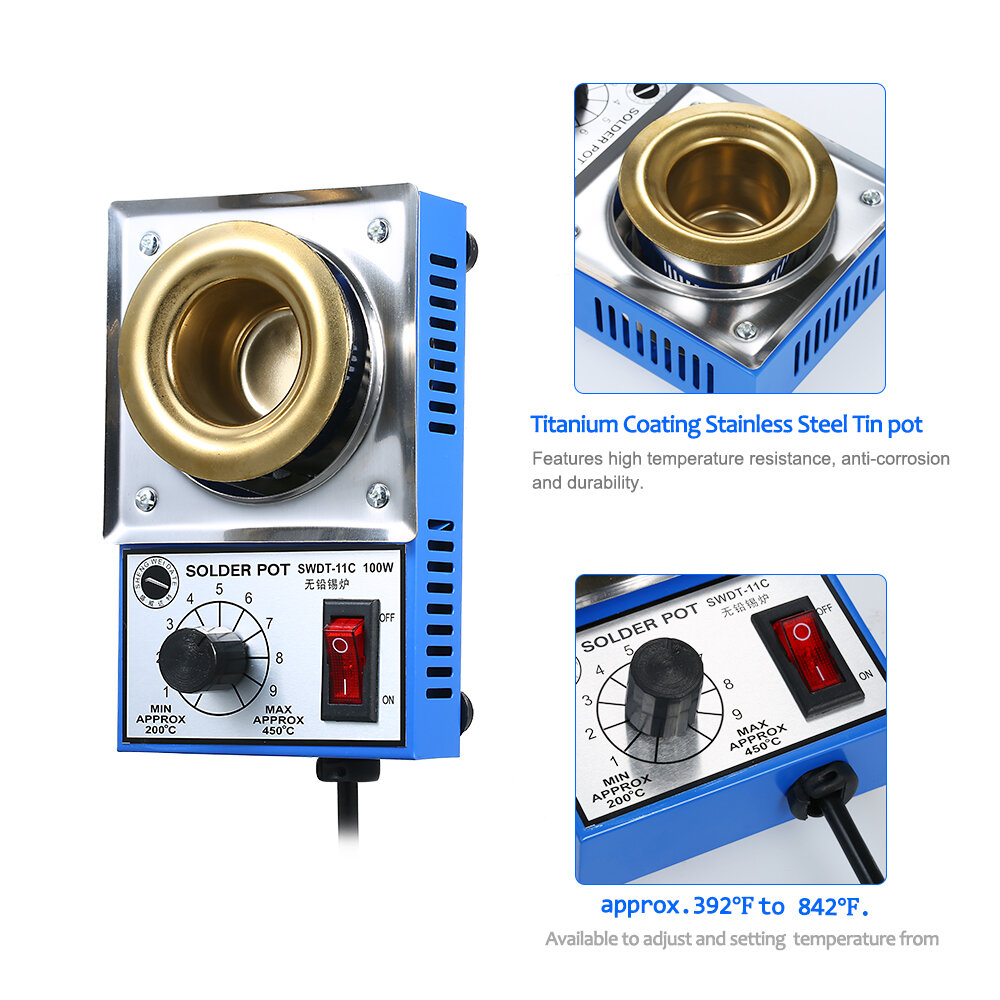 Мини-паяльная ванна 100 Вт, 38 мм, 250 г, титановое покрытие, нерж. сталь, 220В, компактная