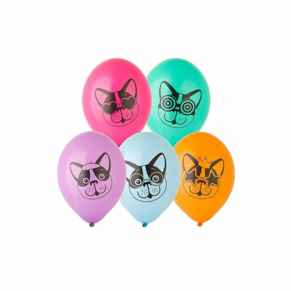 Воздушные шары Веселая затея "Собачки", рисунок, 36 см, 5 шт