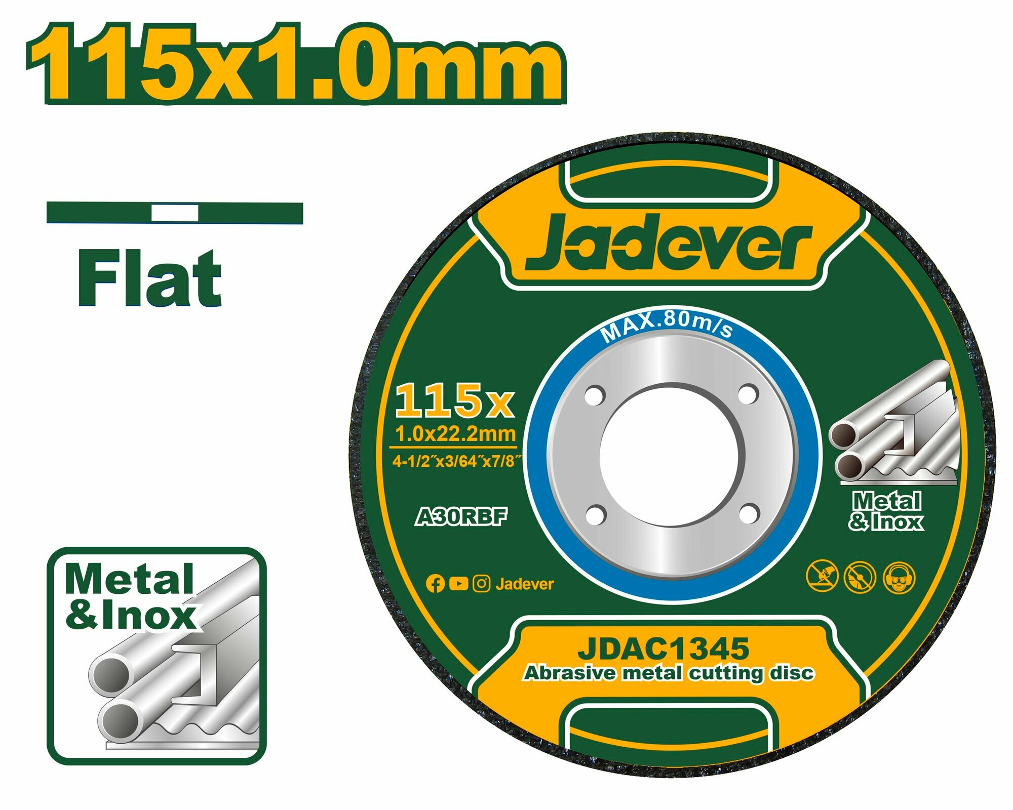 Диск отрезной по металлу 115*1.0*22.2мм JADEVER JDAC1345