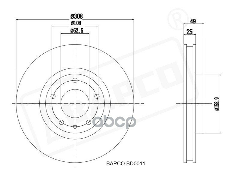 Тормозной диск вентилируемый BAPCO арт. BD0011
