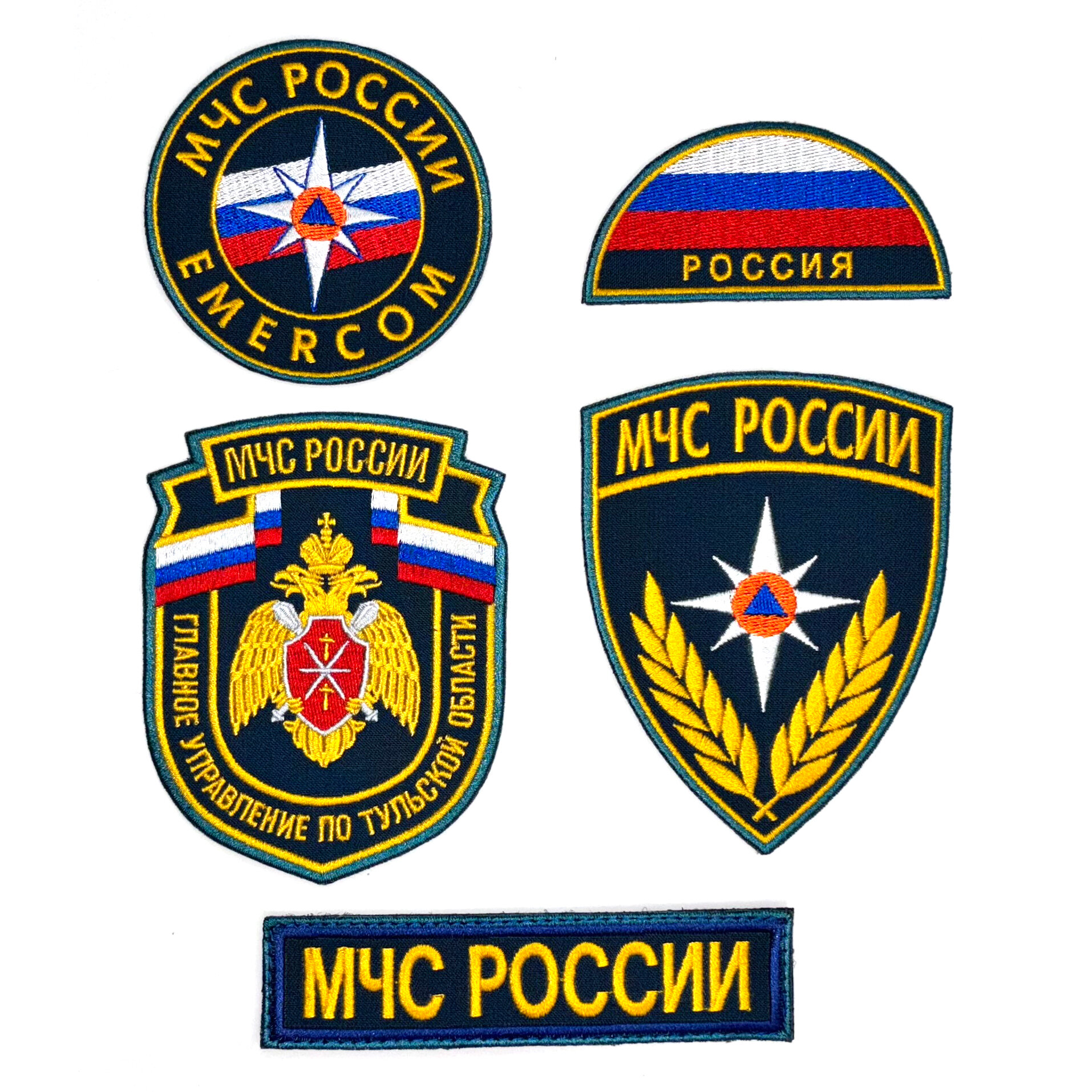Шевроны и нашивка МЧС России главное управление по Тульской области нового образца вышитые, комплект из 5 штук