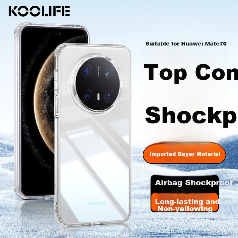 KOOLIFE Transparent Silicone Case for Huawei Mate 70, Ultra Thin Full Protection Cover, Shockproof, Made with Bayer Material from Germany