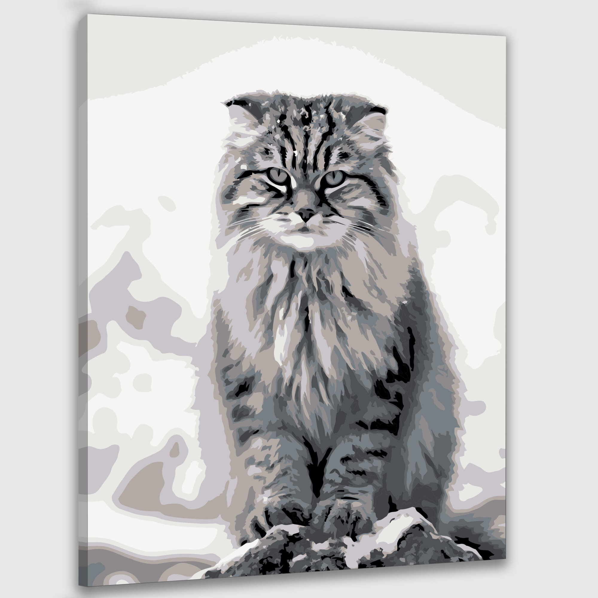 Картина по номерам 40x50 см, манул, глаза, мех, снег, долины, угол, присутствие, скала, контраст, белый