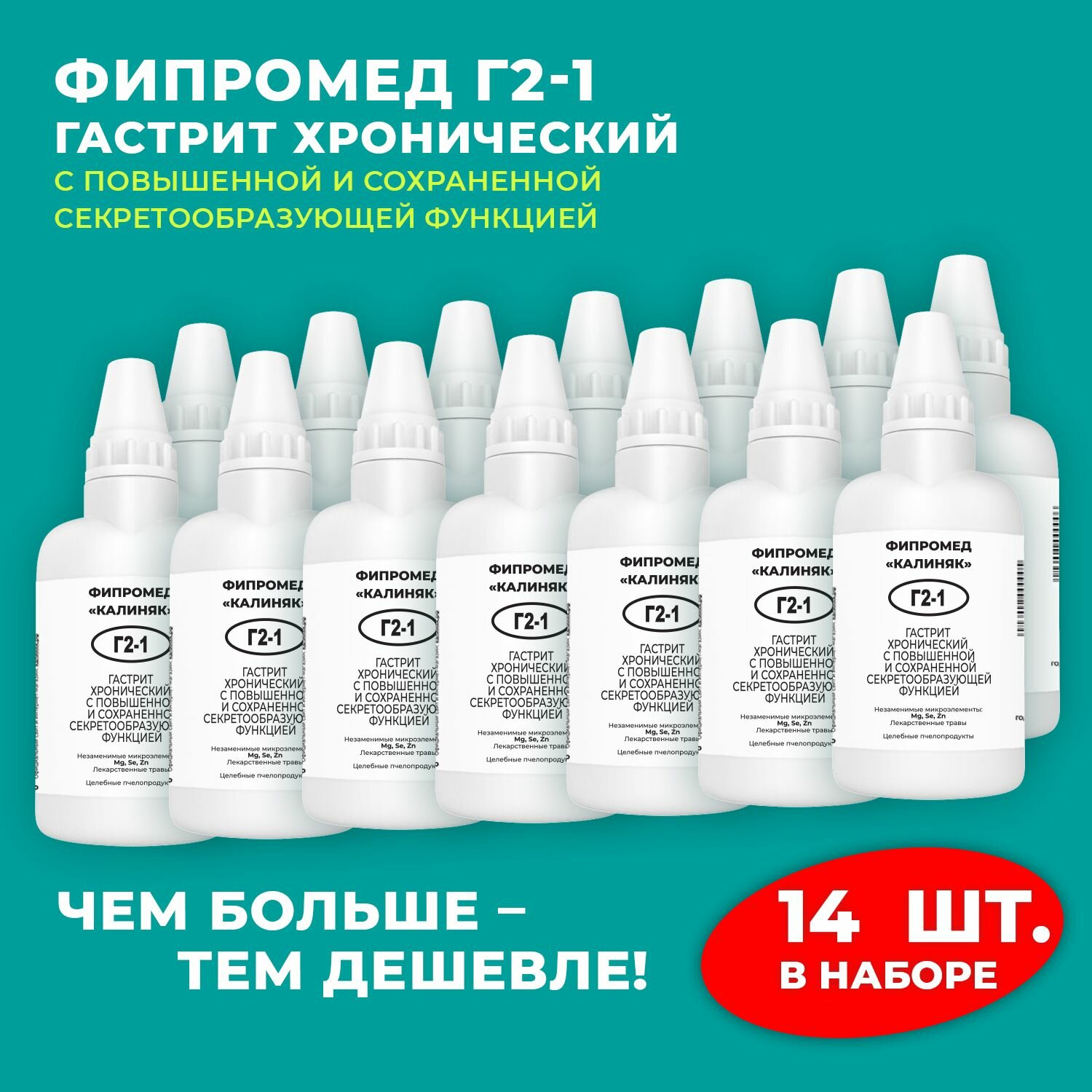 Фипромед Г2-1 Гастрит хронический с повышенной секретообразующей функцией, 14 шт. по 50 мл