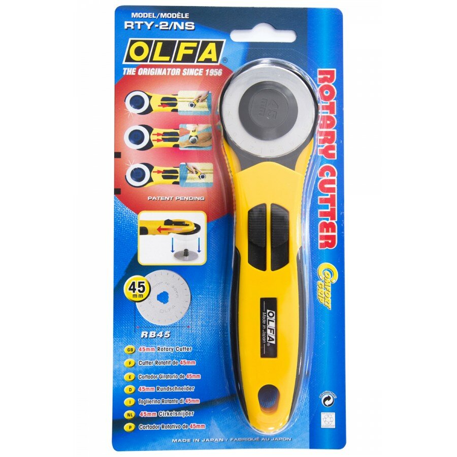 Дисковый нож с эргономичной ручкой, диаметр 45 мм, цвет желтый желтый 45 мм OLFA RTY-2/NS
