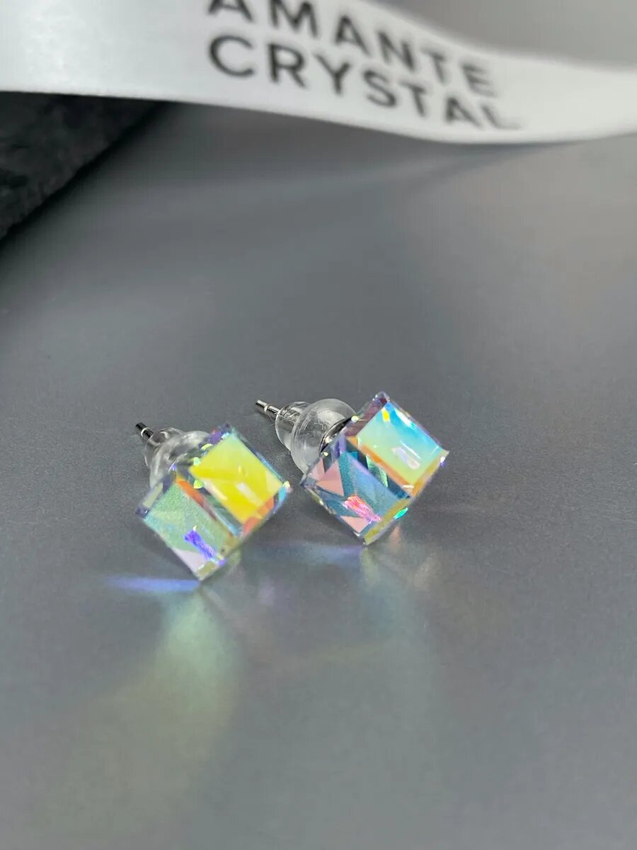 Серьги пусеты Amante crystal, кристаллы Swarovski, размер 5 мм, мультиколор — фото 1