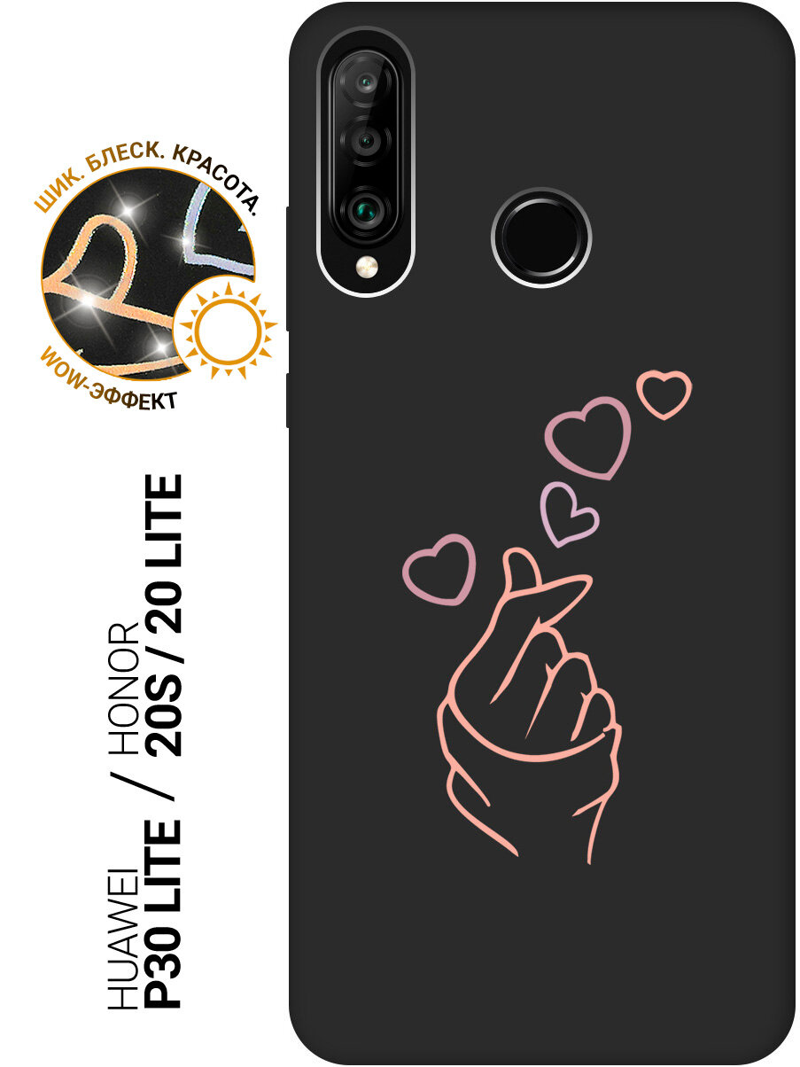 Матовый Soft Touch силиконовый чехол на Honor 20 Lite, 20s, Huawei P30 Lite, Хуавей П30 Лайт, Хонор 20 Лайт, 20s с 3D принтом "K-Heart" черный