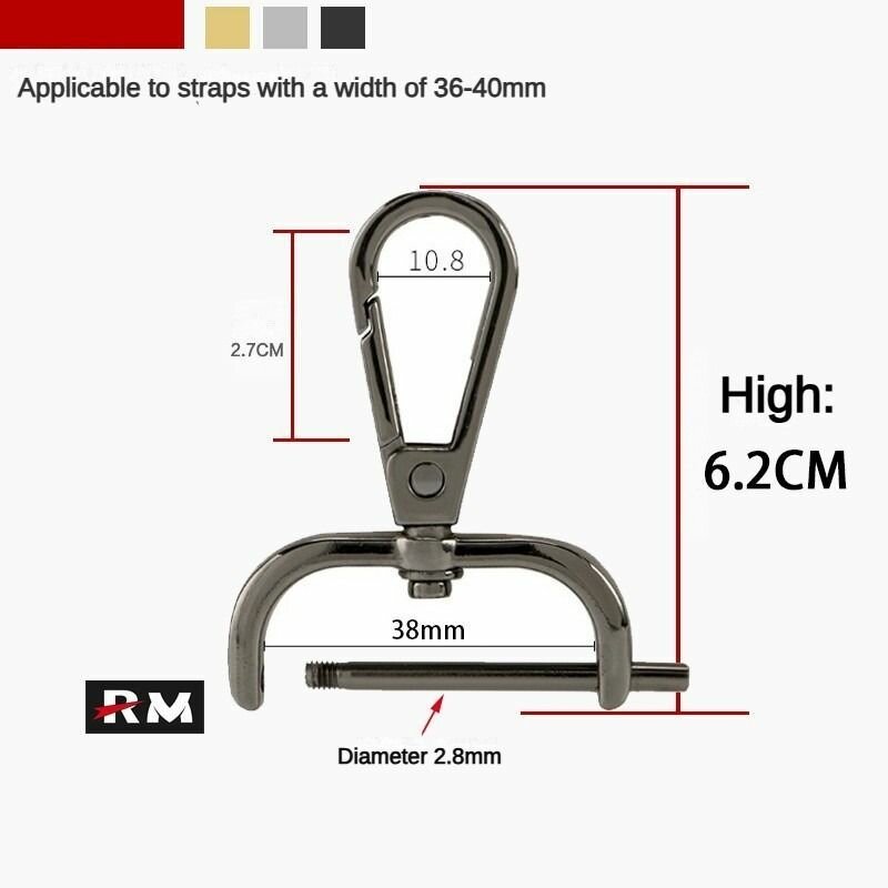 Карабин металлический съёмный, Карабин для сумки, Пряжка для плечевого ремня сумки, пряжка для багажа, черный, 38mm, 2 шт
