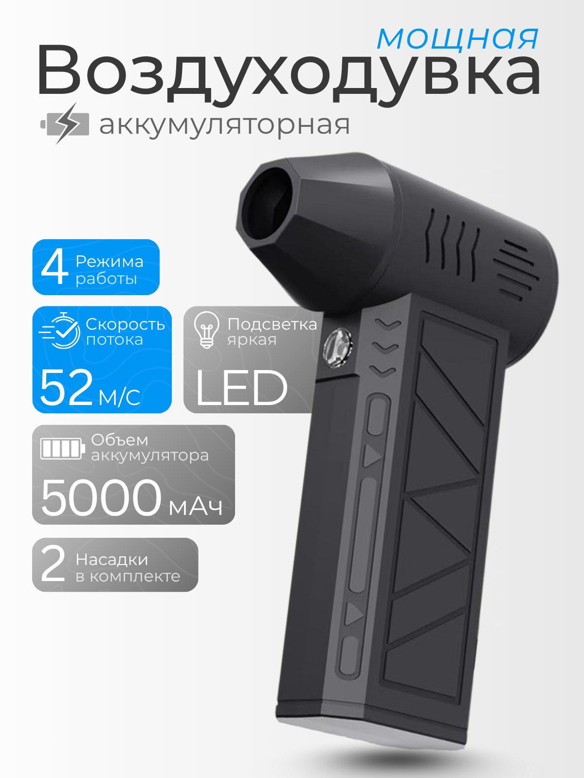 Воздуходувка аккумуляторная мощная, для компьютера, турбовентилятор. Фен для мангала