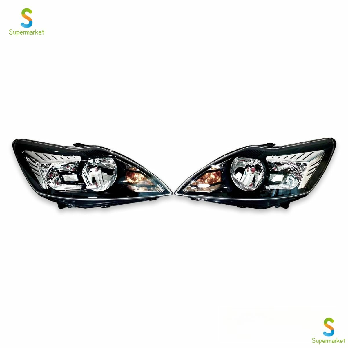 2008-2011 Ford Focus 2 рестайлинг (Форд Фокус 2 рестайлинг) фары черный корпус в сборе (левая и правая) с корректорами.