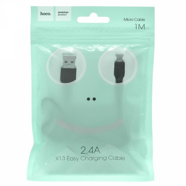 Data кабель USB HOCO X13 micro usb, 1 метр, черный