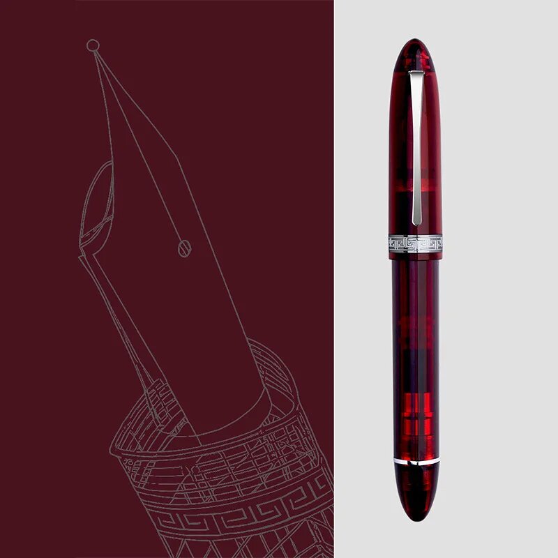 MAJOHN V60 треугольная перьевая ручка Бордовый, Fountain Pen(F), Transparent Red