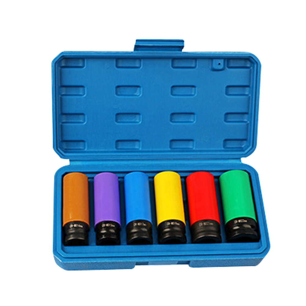 6шт Набор гайковочных головок для ремня Защитные втулки для шин Инструменты для ремонта автомобилей и мотоциклов Комплект Инструментов Многофункциональные гайковочные головки с квадратным отверстием 1/2 дюйма Материал CR-MO Размер упаковки 220*116*50мм