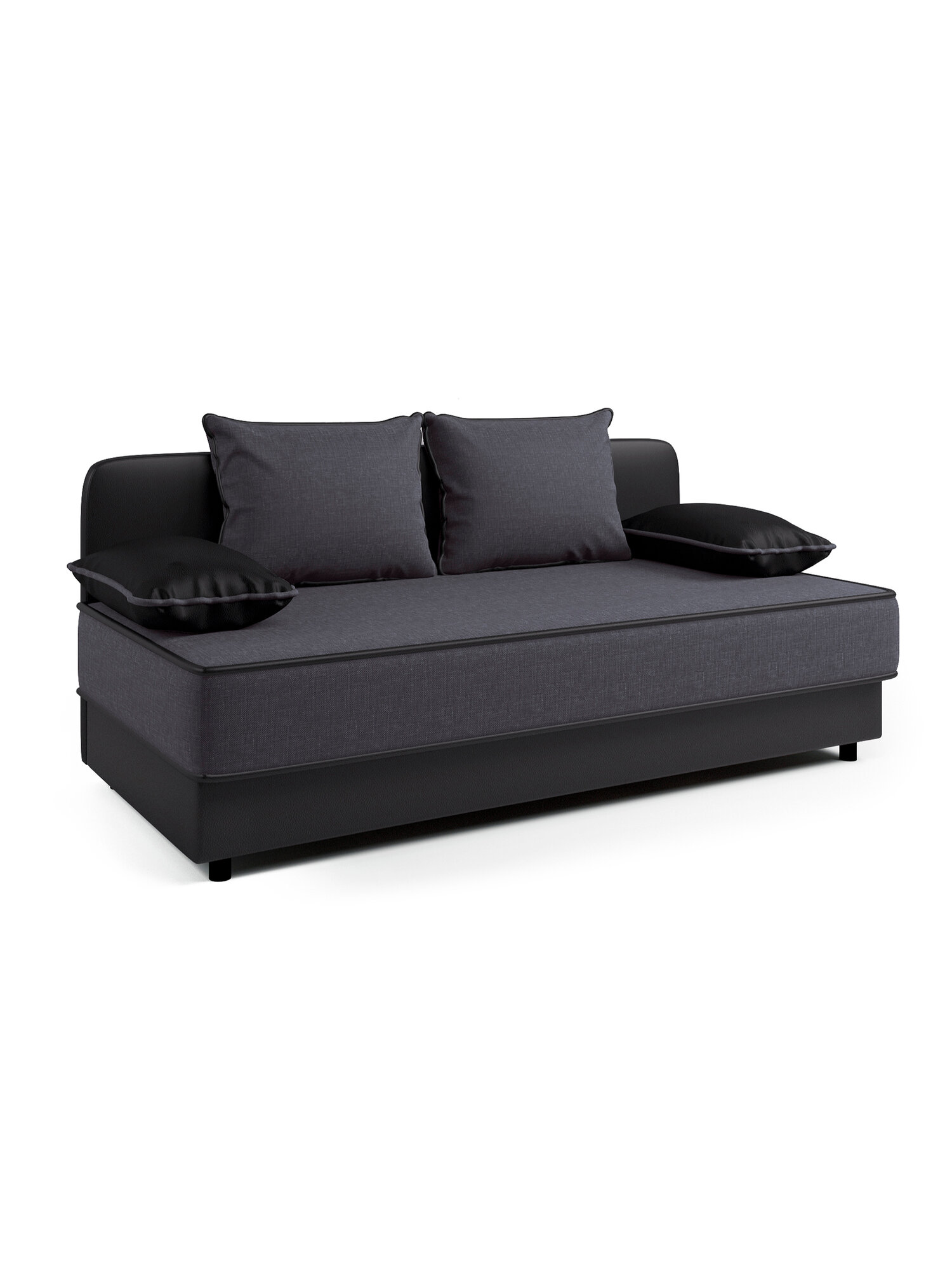 Диван кушетка Прима 194х81х82 см, подъемный механизм, ящик для белья, рогожка серый и экокожа черный