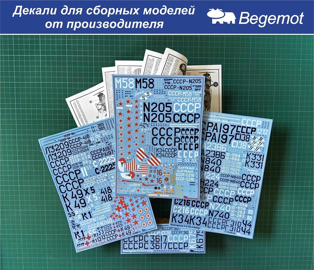 72-056 Деколь (Декаль) для сборной модели "Поликарпов По-2" 1/72 (BEGEMOT)