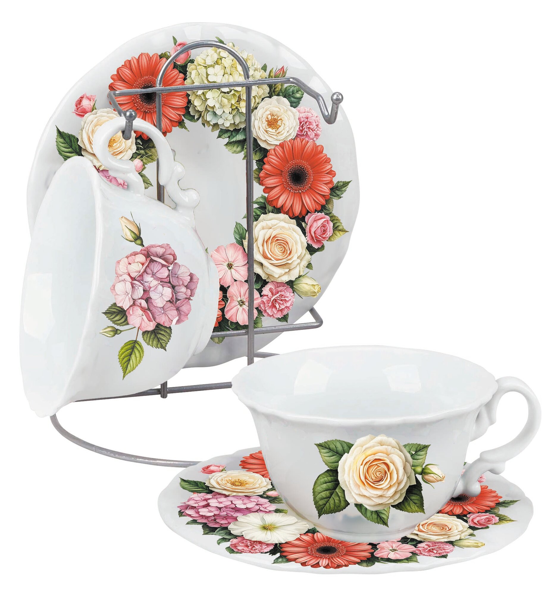 Чайный набор Pomi d'Oro P115132, фарфор, 2 чашки с блюдцами, 170 мл, 5 пр.