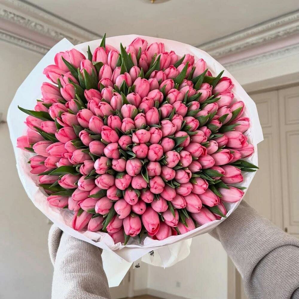 Букет розовые тюльпаны 101 шт, роскошный букет, весеннее настроение премиум цветы