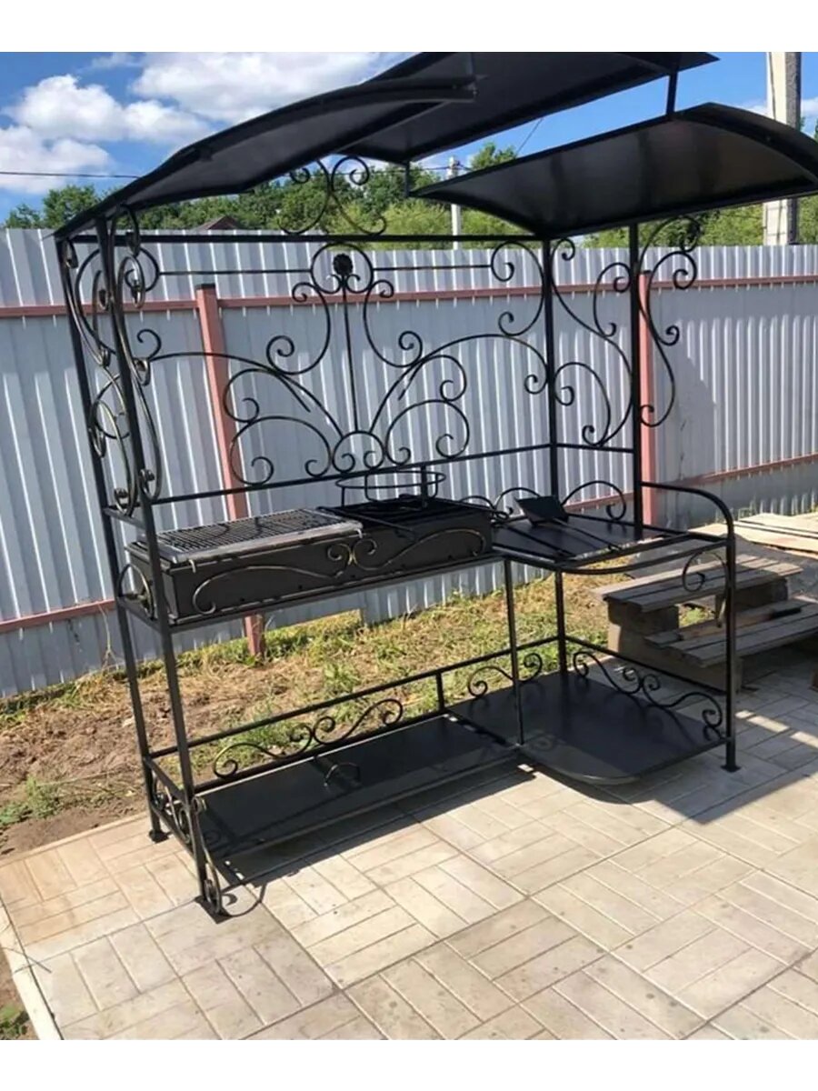 Большой мангал с крышей от дождя для дачи с печкой под казан. Беседка мангальная. Лофт барбекю с подказаником