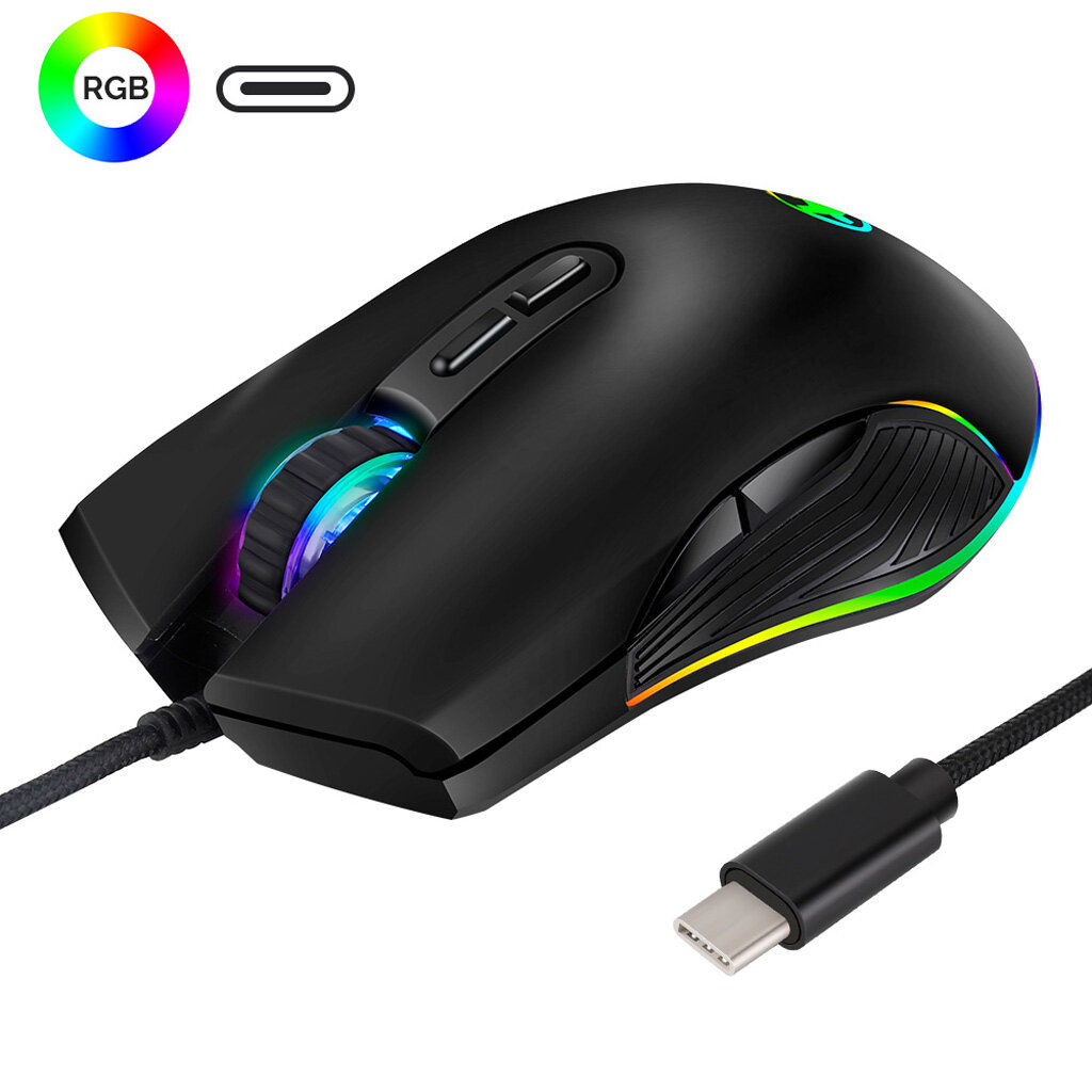 3200 Точек на дюйм Проводная Мышь Type C Оптическая Игровая Мышь USB C RGB LED Подсветка для MacBook Chromebook Matebook X