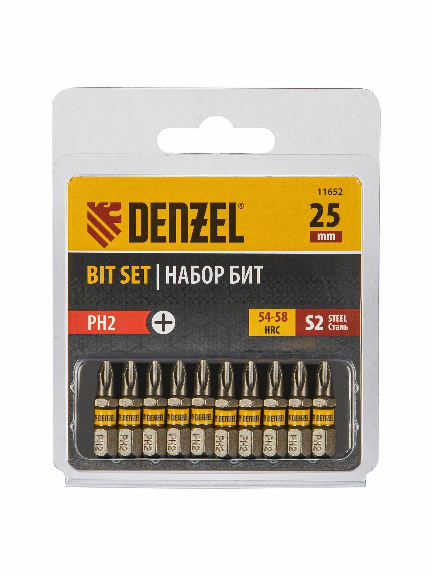 Бита PH2х25, сталь S2, шестигранный профиль, 10 шт. Е 6,3 Denzel 11652