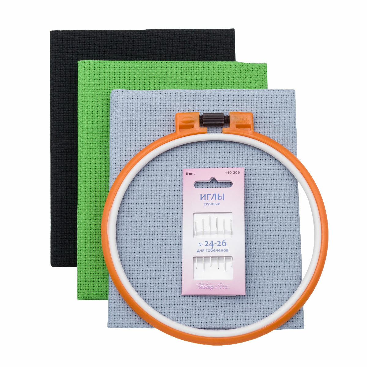 Набор цветная канва с пяльцами и иголками, 50*50см, черный/серый/зеленый, Bestex