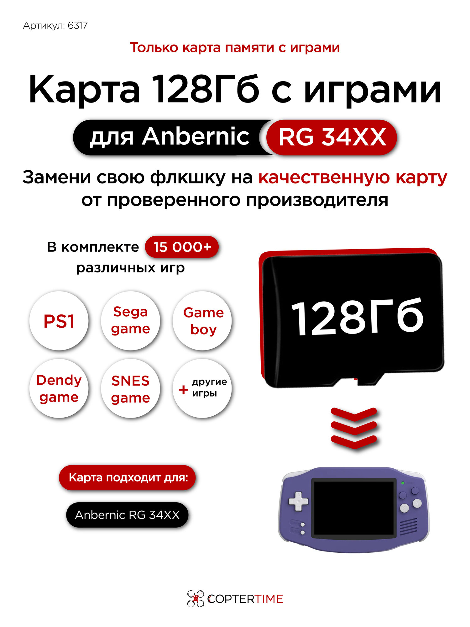 Карта с играми 128Гб для приставки Anbernic RG 34XX (загрузочная)