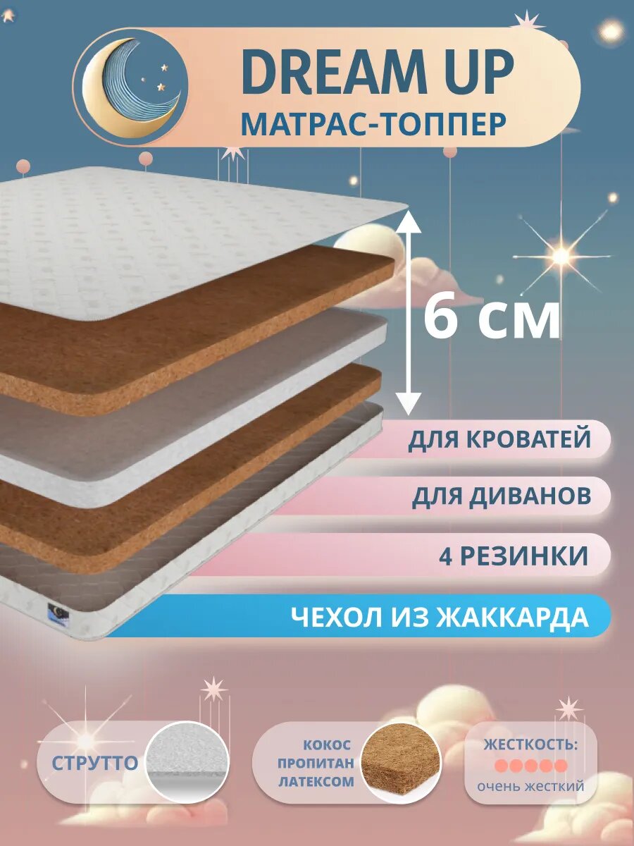 Матрас топпер 6 см кокосовый жесткий 80х200 на диван и матрас топпер ортопедический