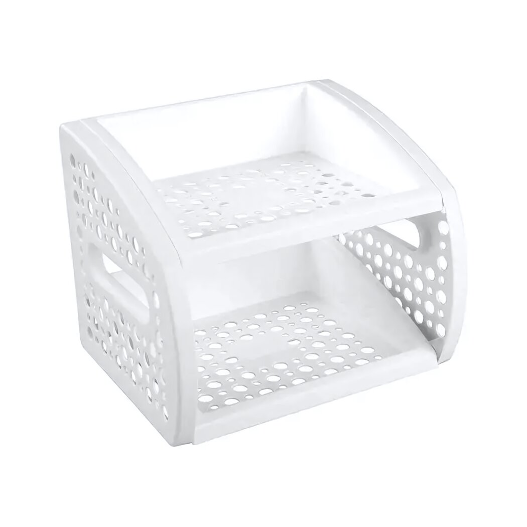 Этажерка-органайзер настольная 2-ярусная, белый пластик, съемные полки, перфорация