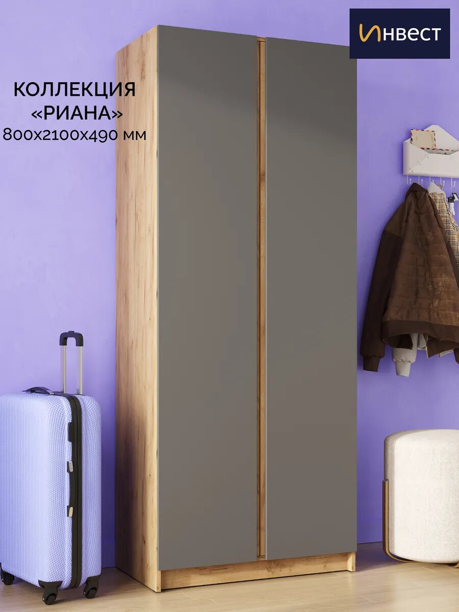 Шкаф Инвест "Риана", ЛДСП, распашной, 2 двери, серый/коричневый