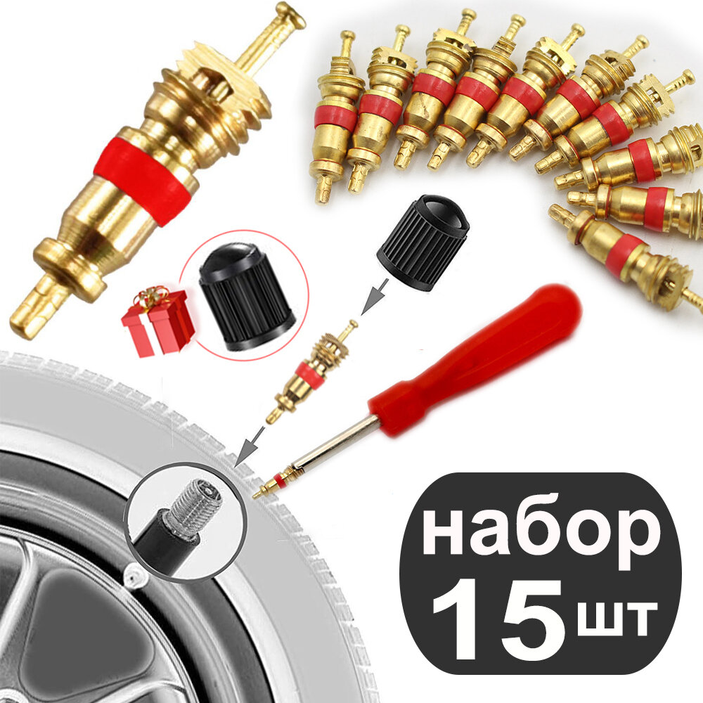 Золотник вентиля автомобильный набор + колпачков на ниппель
