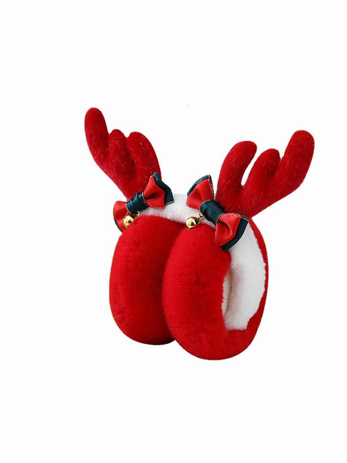 Наушники меховые, Складные плюшевые наушники Christmas antlers _красный и белый