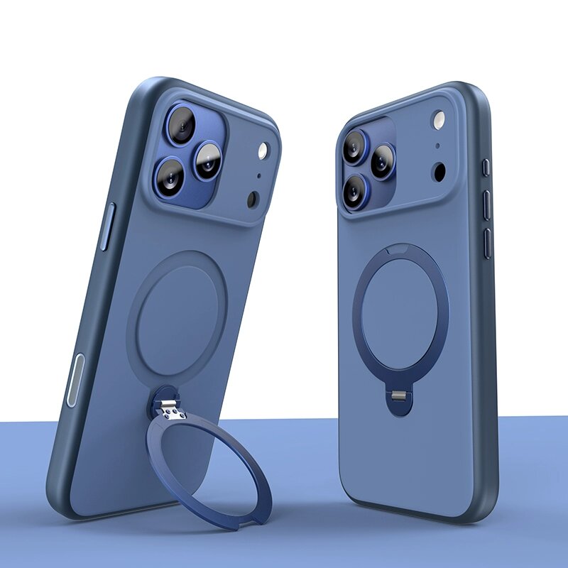 Чехол для iPhone 17 Pro из матового силикона с цветным покрытием, поворотной подставкой Q-типа, магнитной защитой