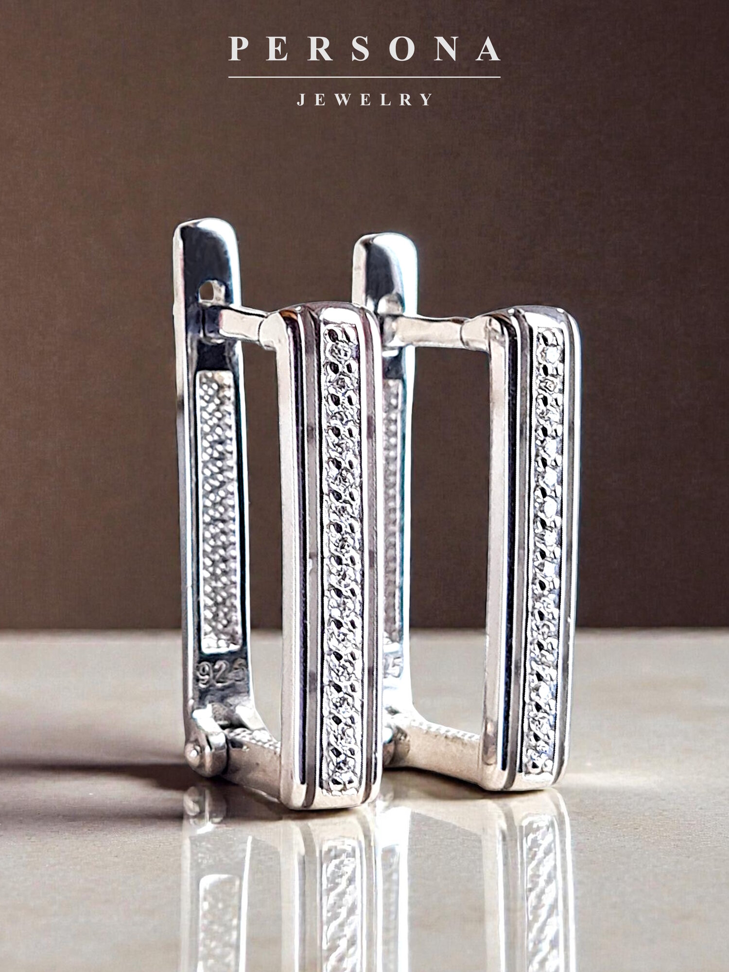 Серьги конго, серебро, 925 проба, родирование, фианит