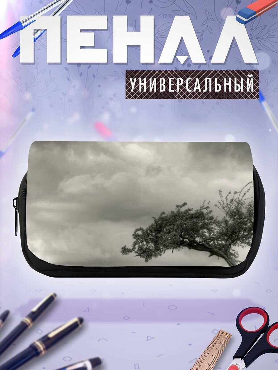 Школьный пенал дерево черный и белый