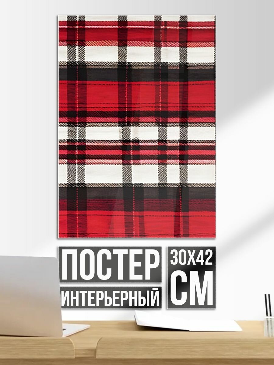 Постер на стену Красно-белая ткань в клетку