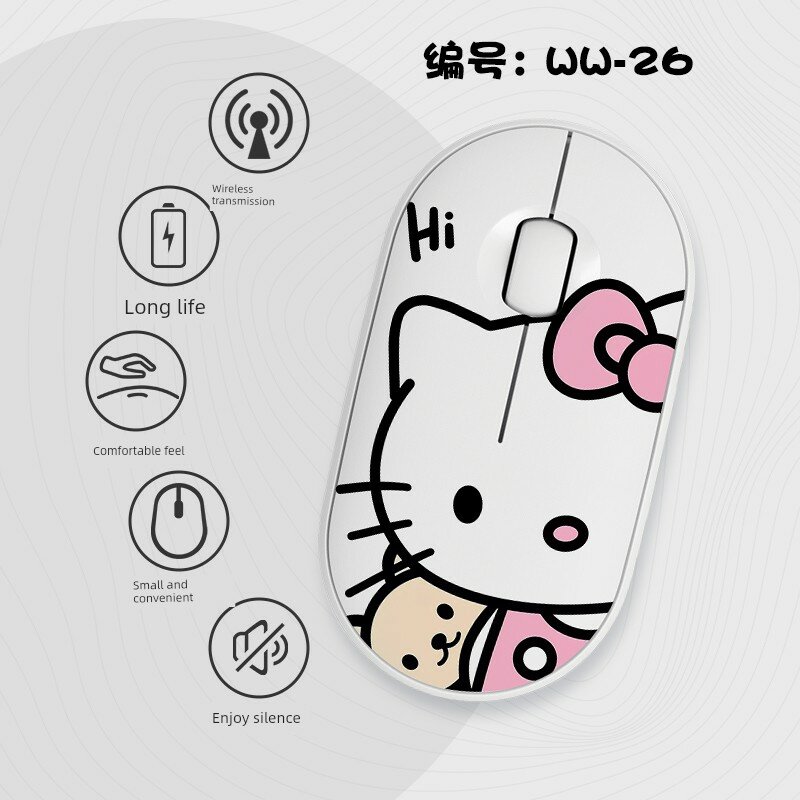 Беспроводная Bluetooth-мышь Hello Kitty, бесшумная, для девочек, для игр, офиса, планшета, ноутбука, универсальная