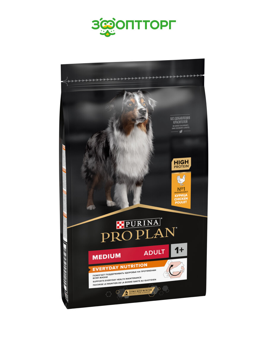 Сухой корм PRO PLAN EVERYDAY NUTRITION для взрослых собак средних пород Курица, 3 кг.
