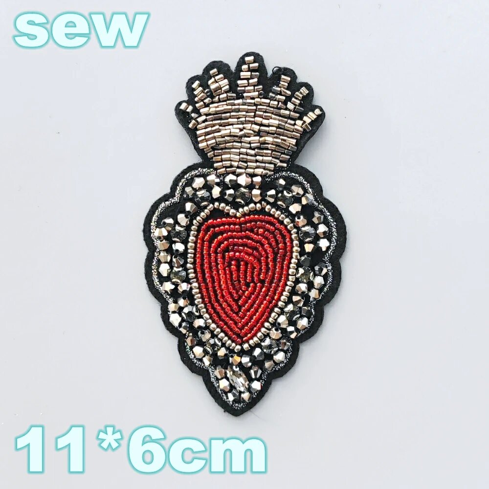 Нашивка с бисером, сердце, 11*6см, красный, Color: 37