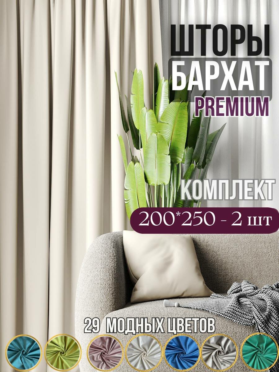 Комплект штор бархат для гостиной и спальни шторы 2 шт по 200 на 250см