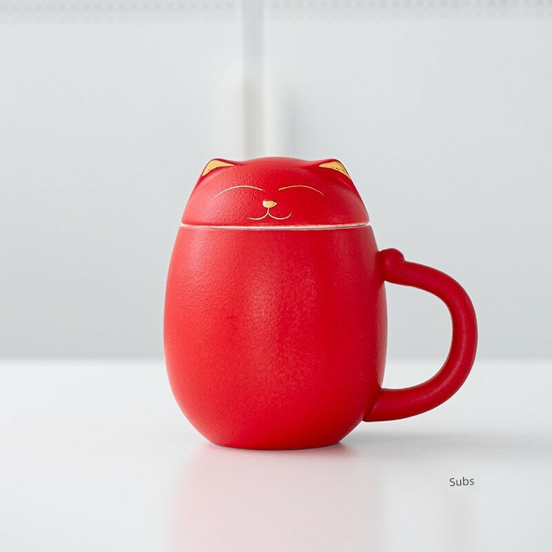Фарфоровая кружка с фильтром и крышкой, объем 200-400 мл, красный цвет, в комплекте с сумкой для заварки чая